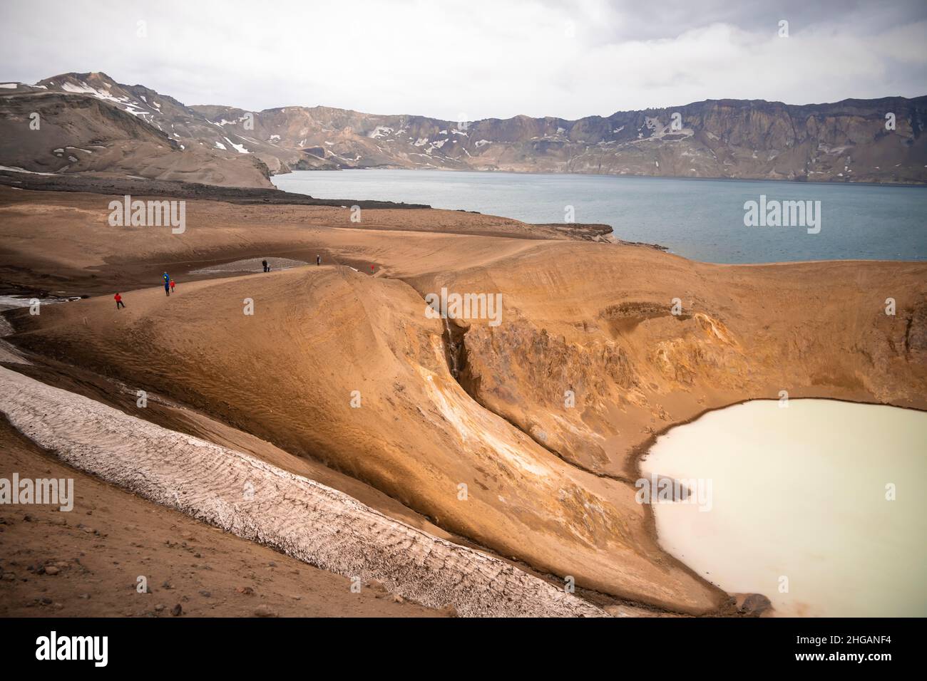 Lake Viti and Oeskjuvatn in the crater of the Askja volcano ...