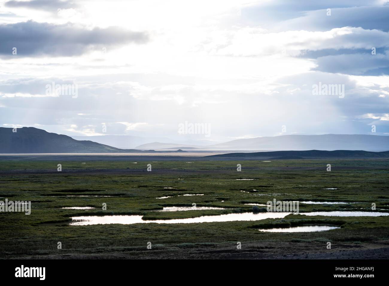 Small lakes, volcanic landscape, barren landscape, Icelandic highlands ...
