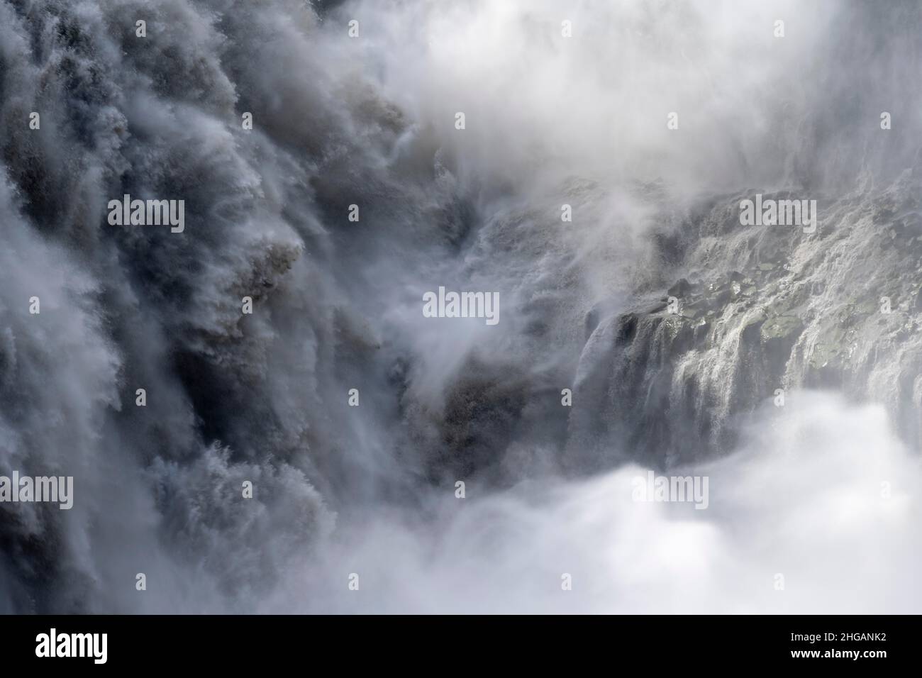 Falling masses of water, Dettifoss waterfall in summer, North Iceland ...