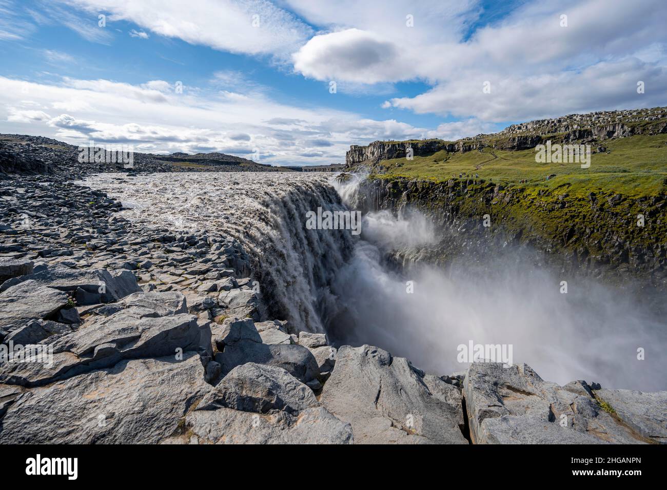 Gorge, canyon with falling masses of water, Dettifoss waterfall in ...