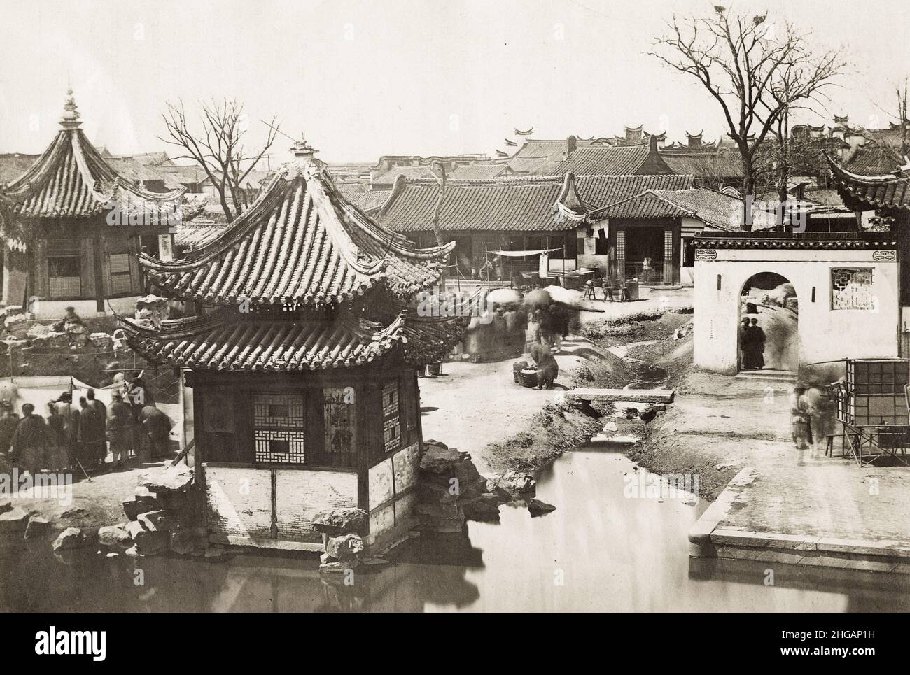 Vintage 19th century photograph - Garden near Chen Huang temple ...