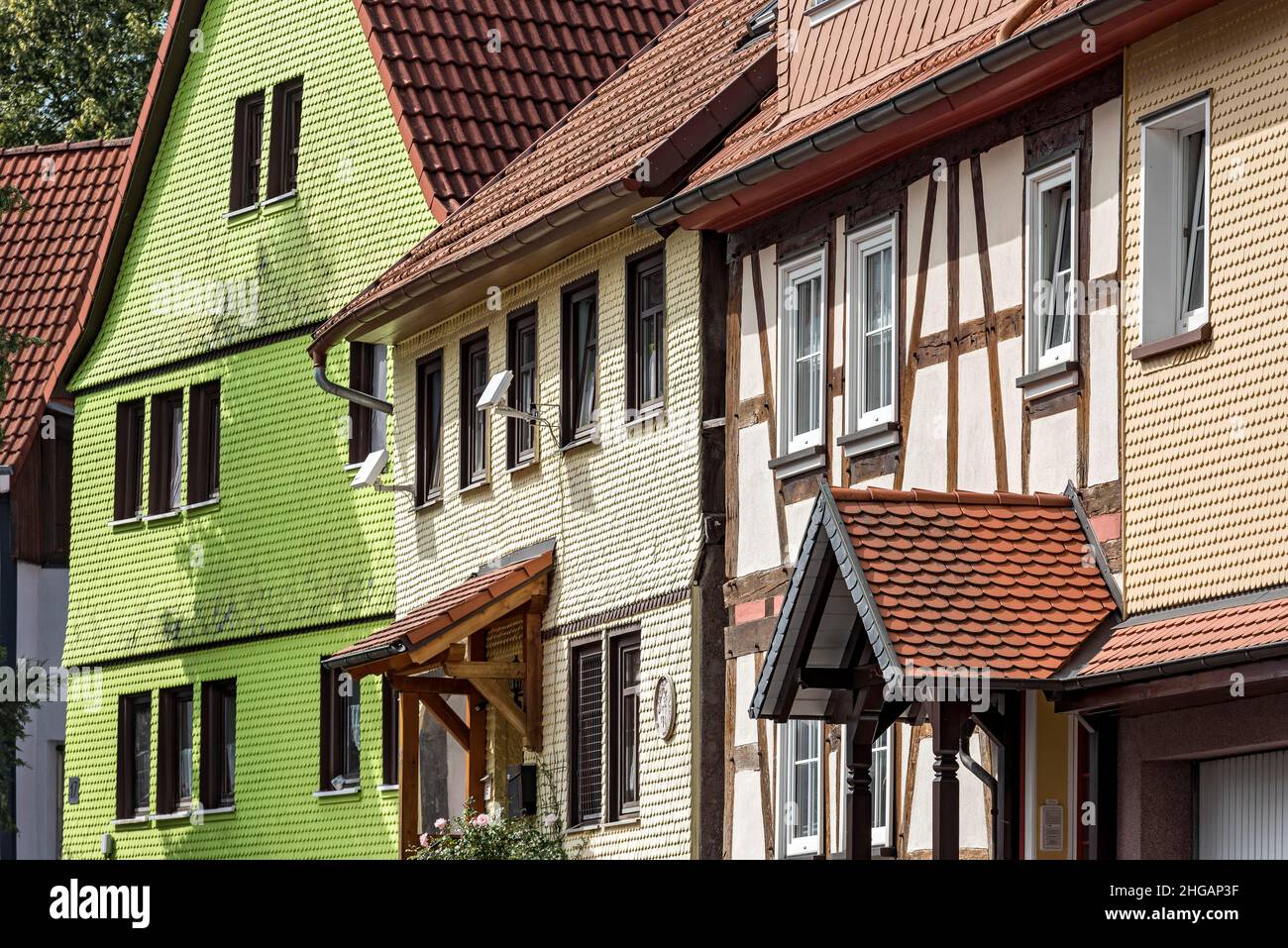 Old office buildings, clad with wooden shingles, shingle facades ...