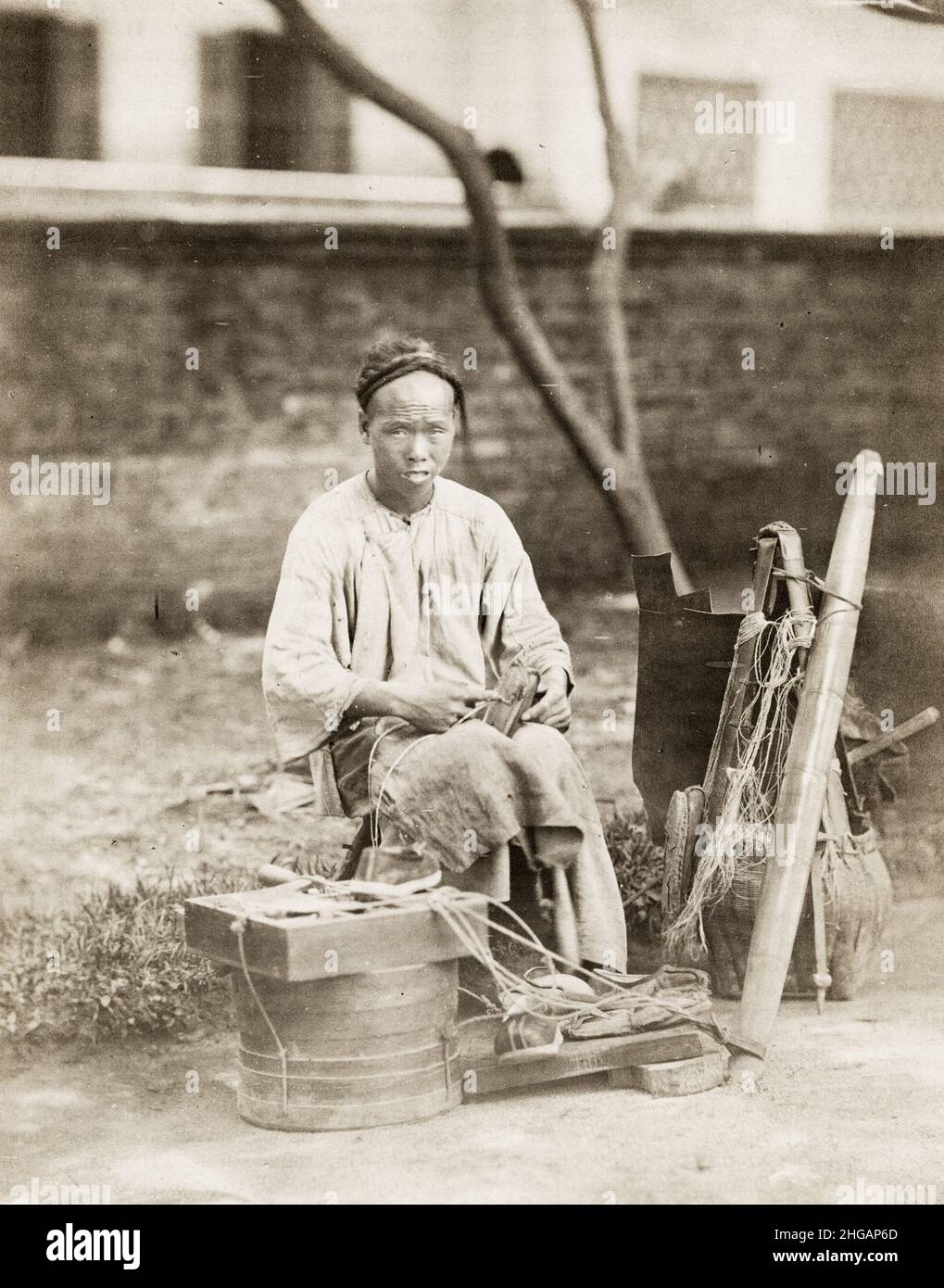 Vintage 19th century photograph - Itinerant cobbler, shoe mender, China ...