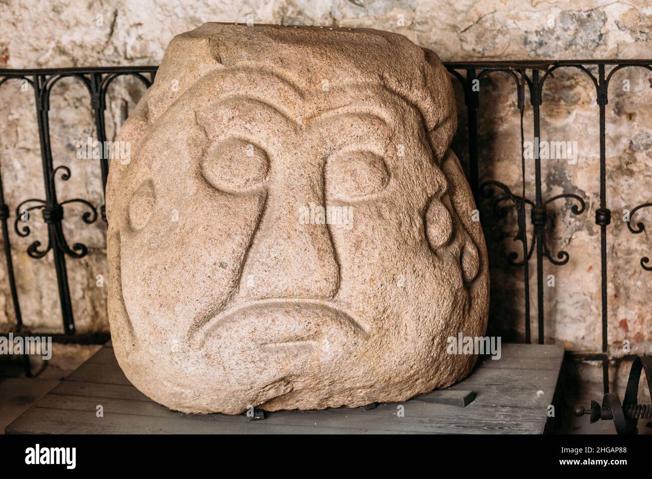 Riga, Latvia. Salaspils Stone Head Is Stone Statue Of Ancient Slavic ...