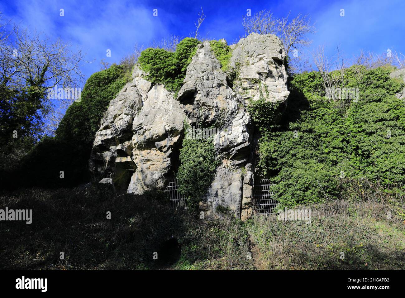 View of the Pin Hole Ice Age Cave at Creswell Crags Prehistoric Gorge ...
