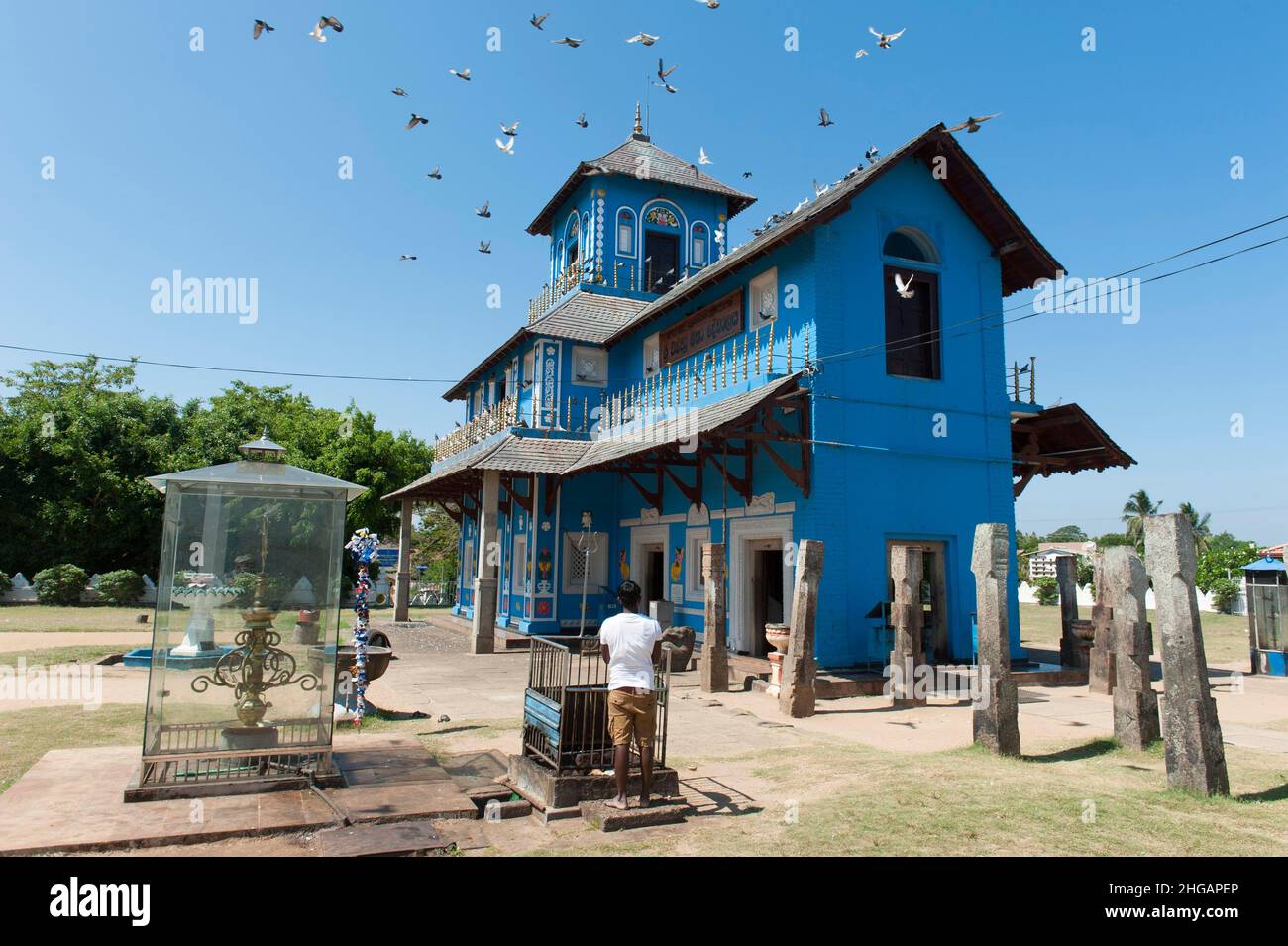 Hinduism, blue temple, old pillars in front of it, Devinuwara Sri ...