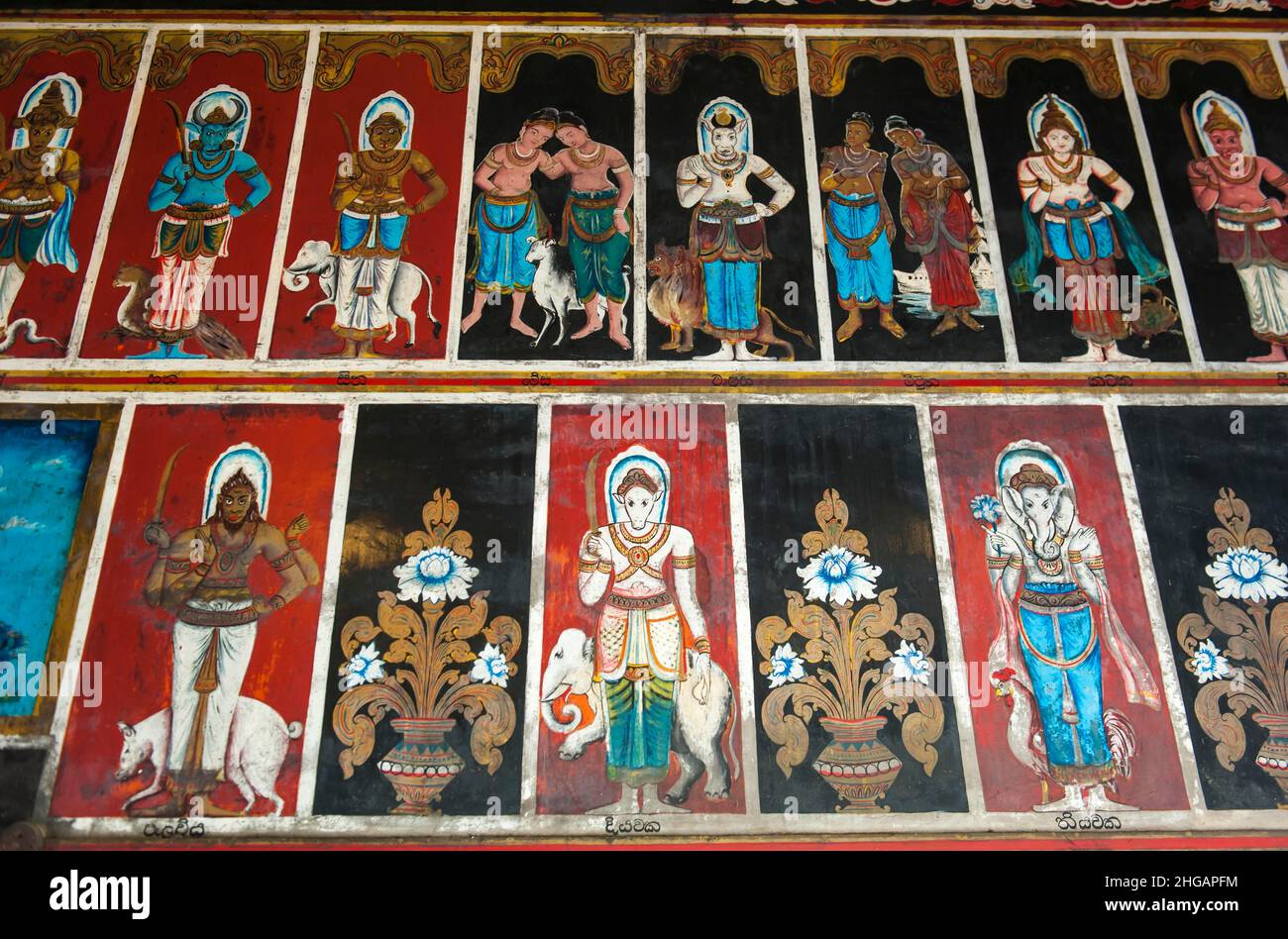Hinduism, Hindu temple, murals of various deities, interior, Devinuwara ...