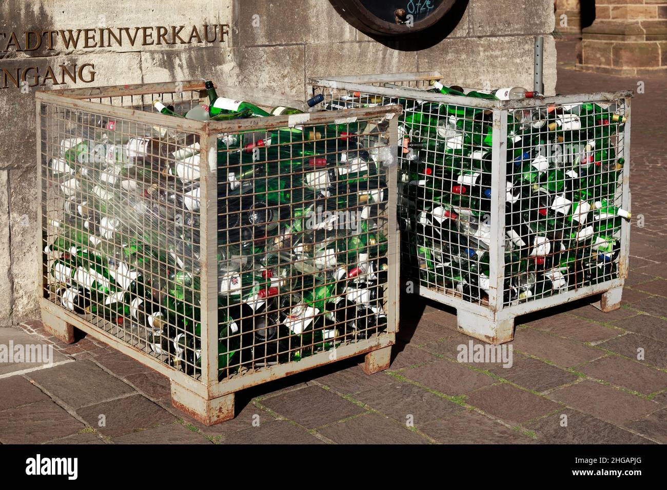 Empty wine bottles in a waste glass container, Germany Stock Photo - Alamy
