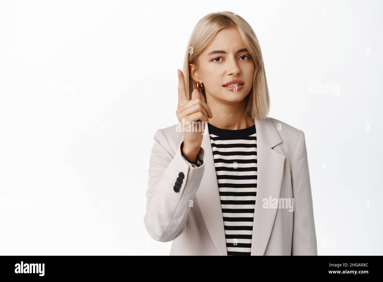 Image of young ceo, businesswoman scolding, shaking finger in ...