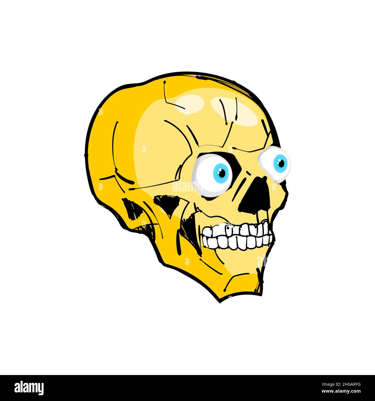 Skull cartoon sketch. Crazy linear skeleton head. Vector illustration ...