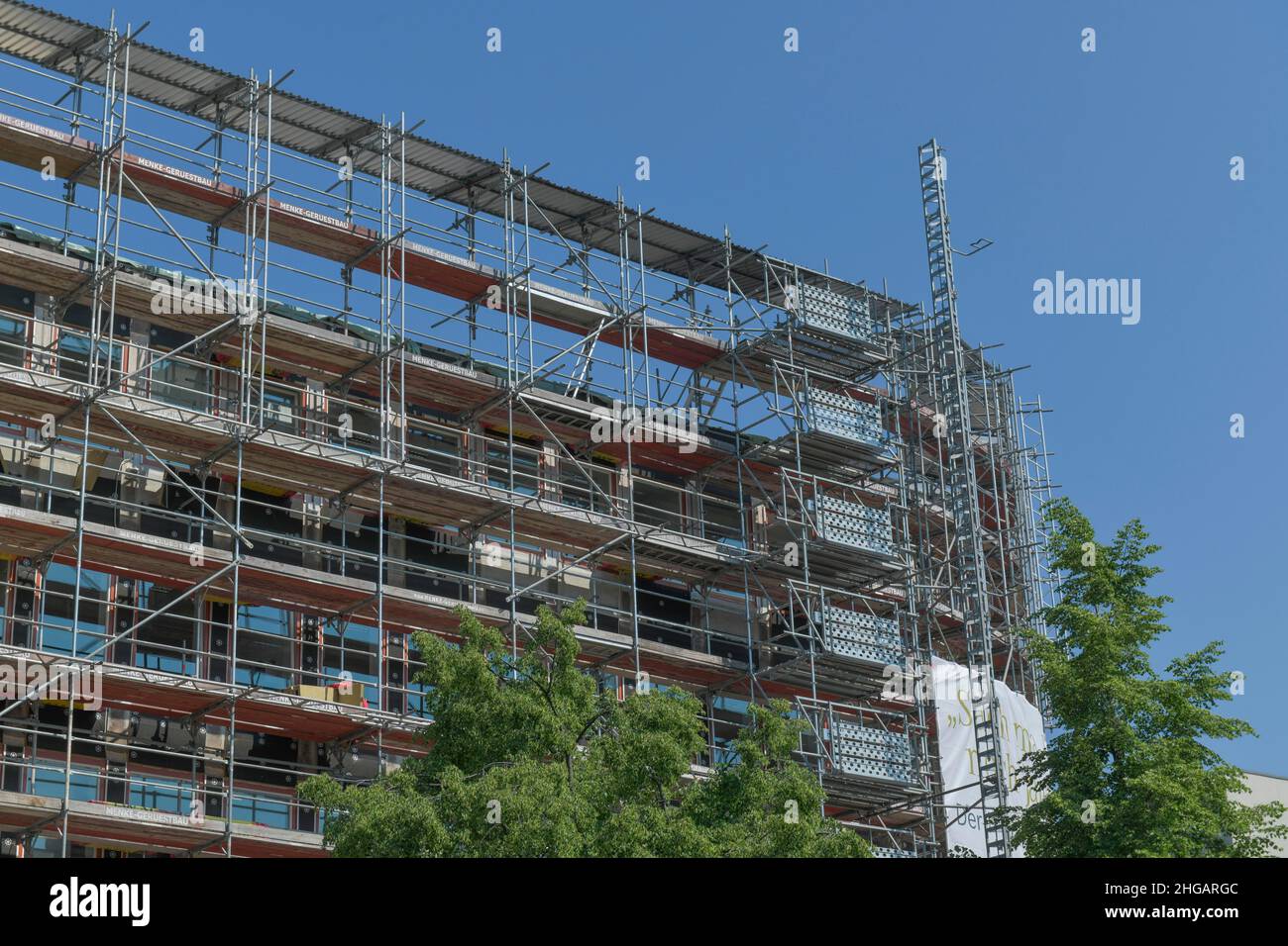 Scaffolding, facade, renovation, new building, main street, Schoeneberg ...