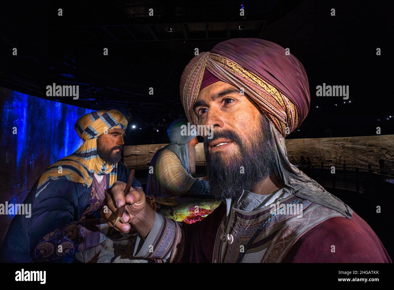 Giant lifelike Turkish style wax figures wearing turban and traditional ...