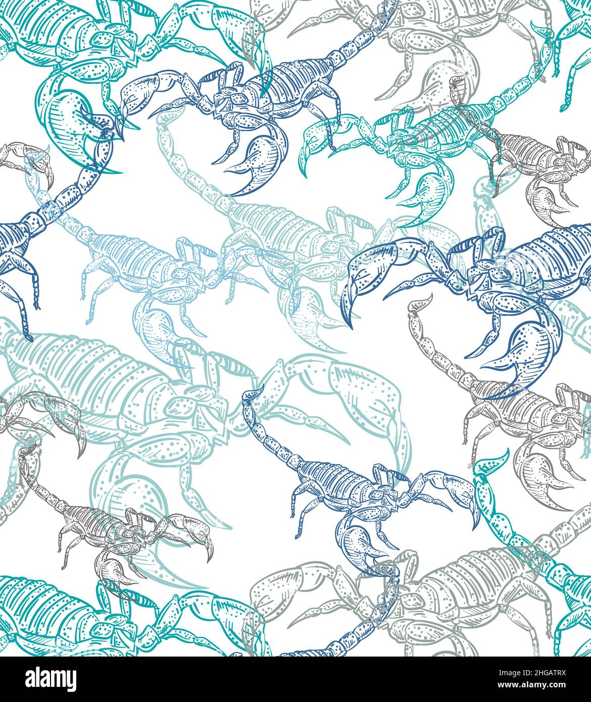 Scorpion hand drawing sketch pattern seamless. linear terrestrial ...