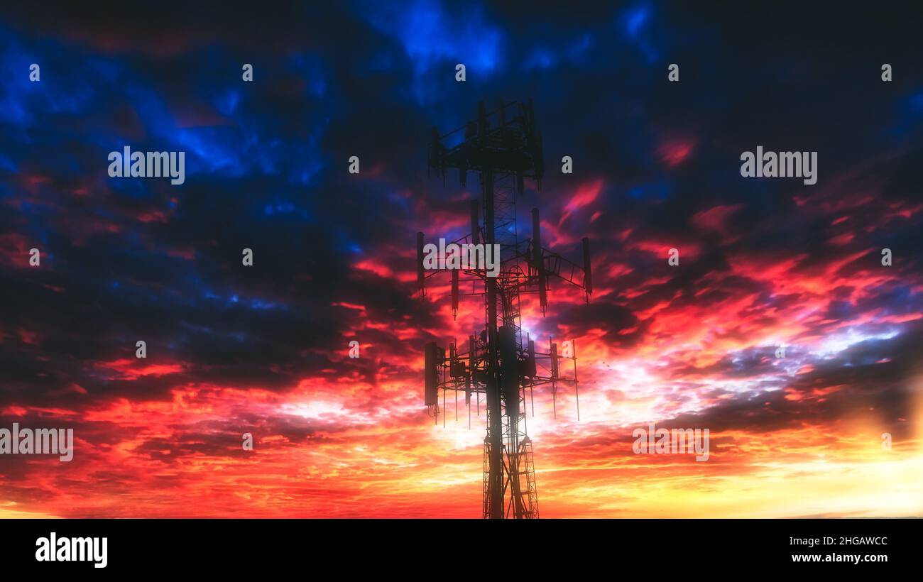 Dramatic sunset with radio tower Stock Photo - Alamy