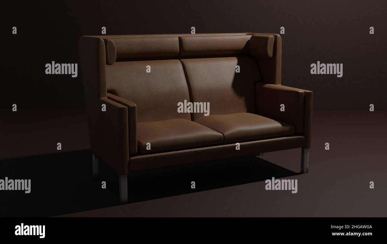 Brown leather sofa, soft sofa with high back, in the studio on a brown ...