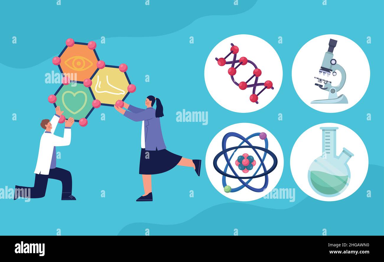 two scientist with laboratory icons Stock Vector Image & Art - Alamy