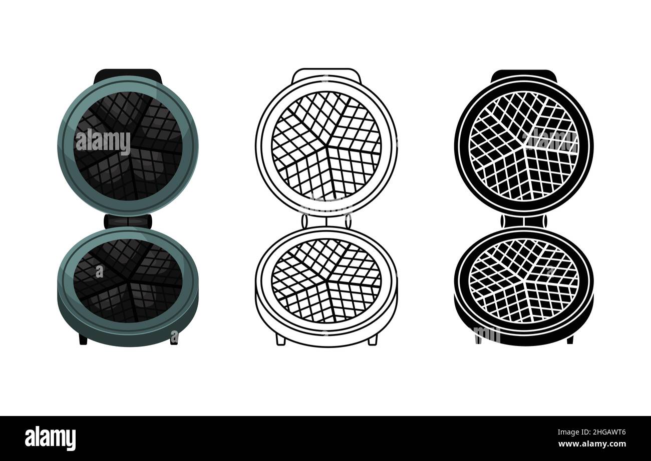 Vector illustration of a waffle iron for round Belgian waffles. Flat ...