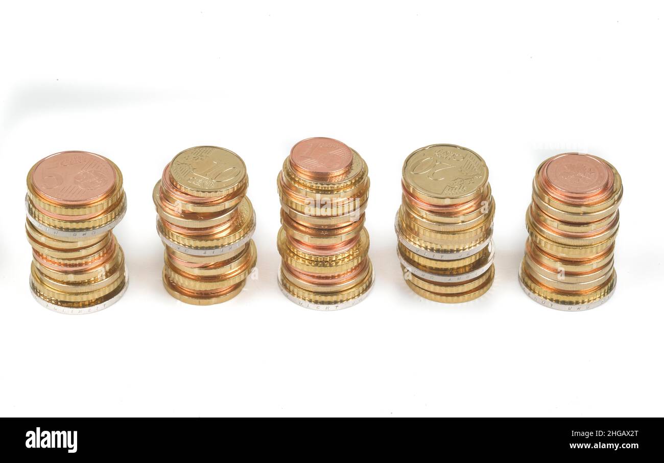 Stack of cent coins and euro coins, studio shot Stock Photo - Alamy