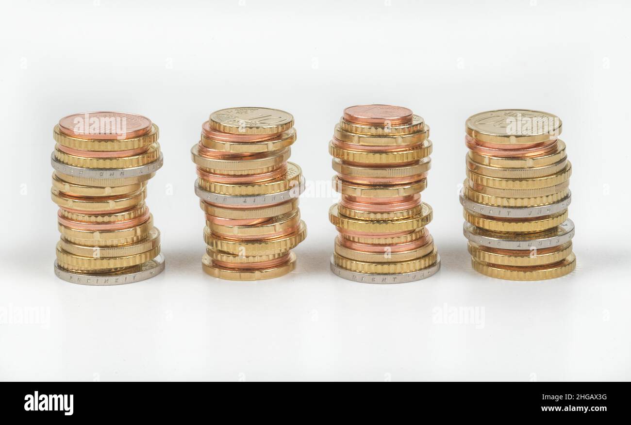Stack of cent coins and euro coins, studio shot Stock Photo - Alamy