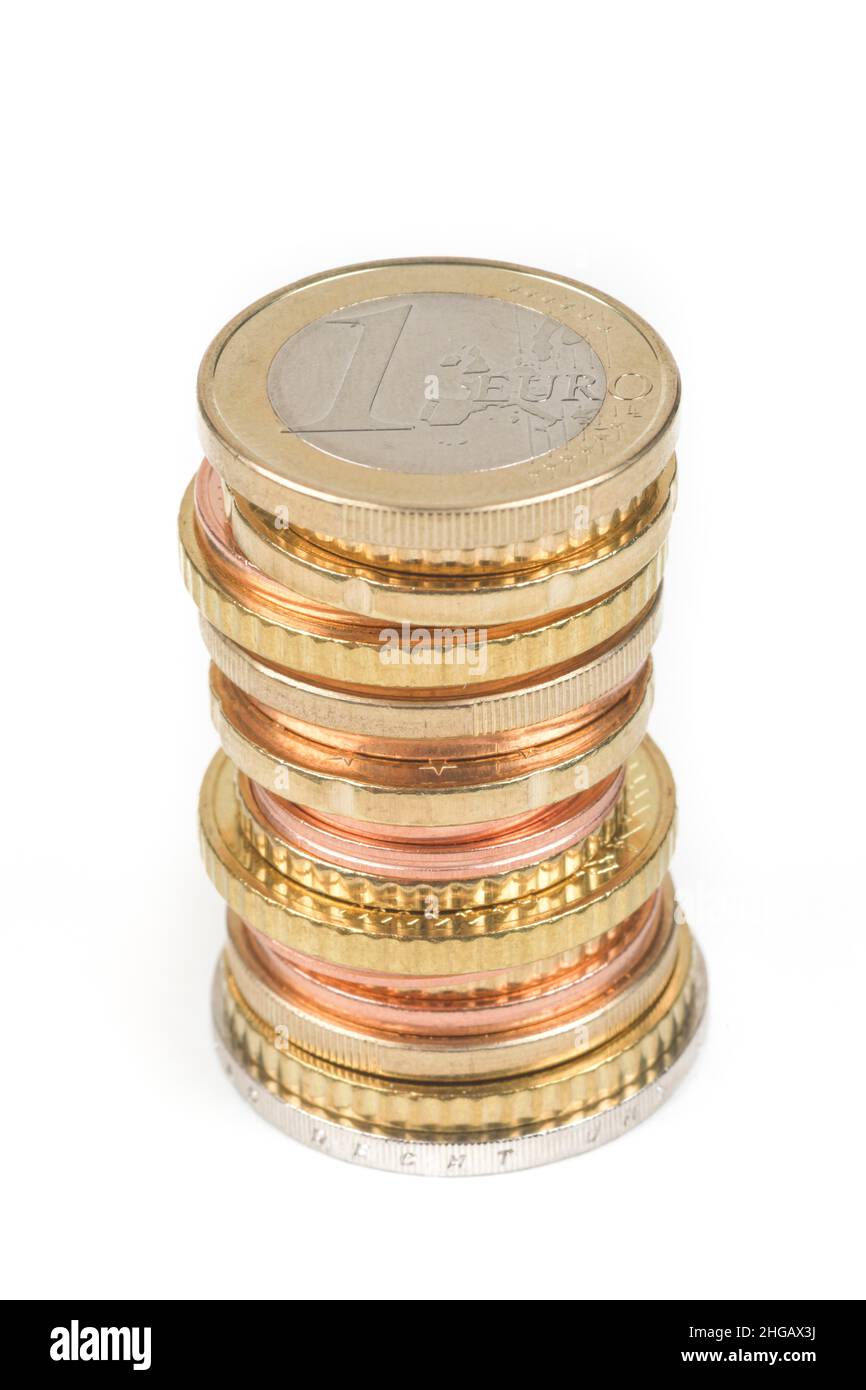 Stack of cent coins and euro coins, studio shot Stock Photo - Alamy