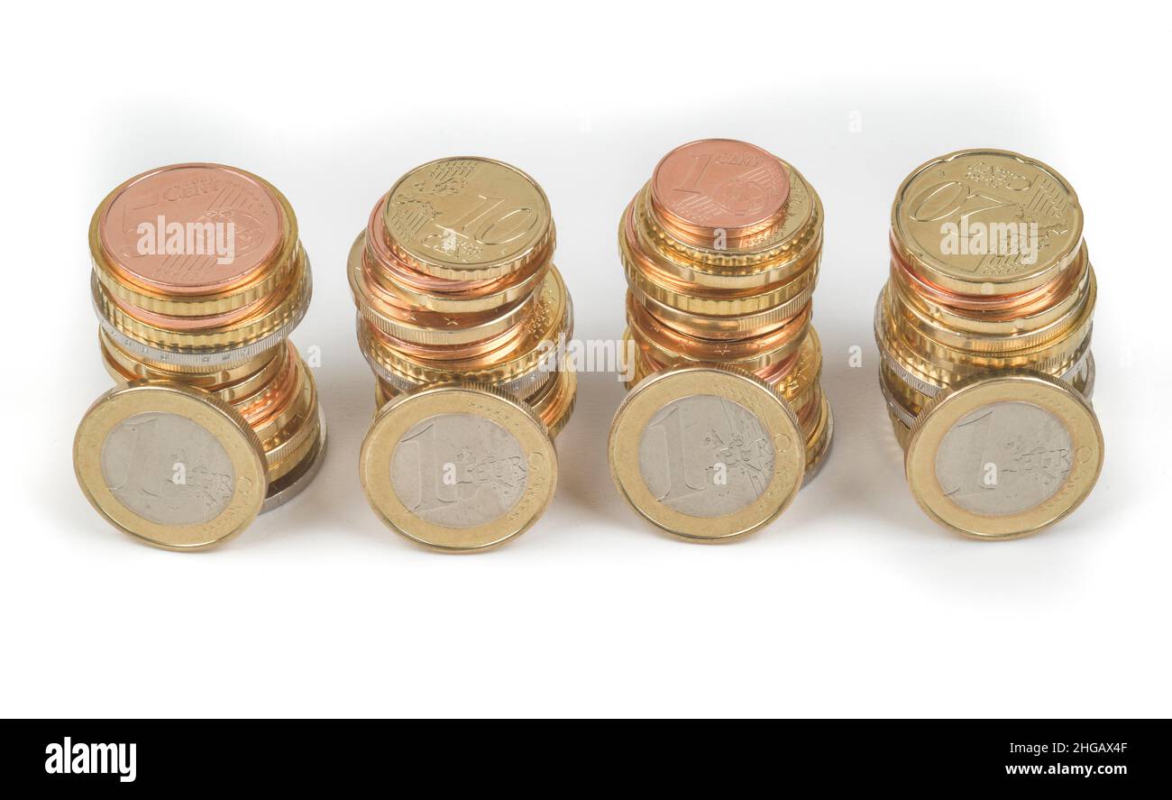 Stack of cent coins and euro coins, studio shot Stock Photo - Alamy