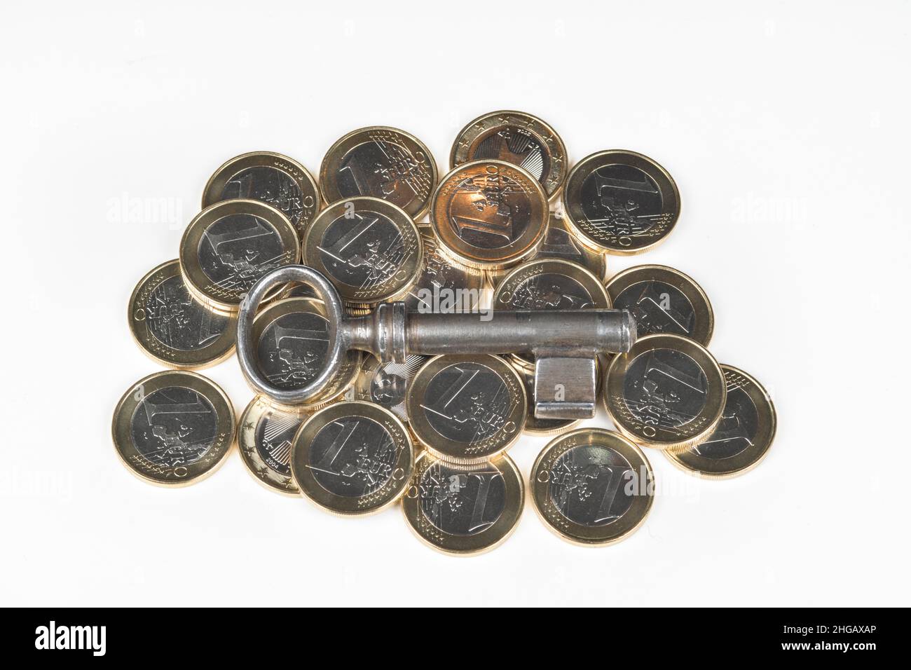 Money, euros, euro coins, keys, symbol photo real estate purchase ...