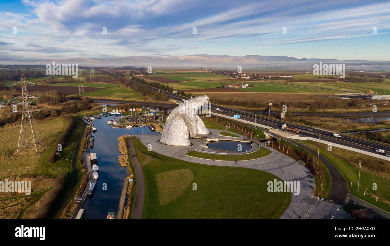 Aerial view of the kelpies hi-res stock photography and images - Alamy