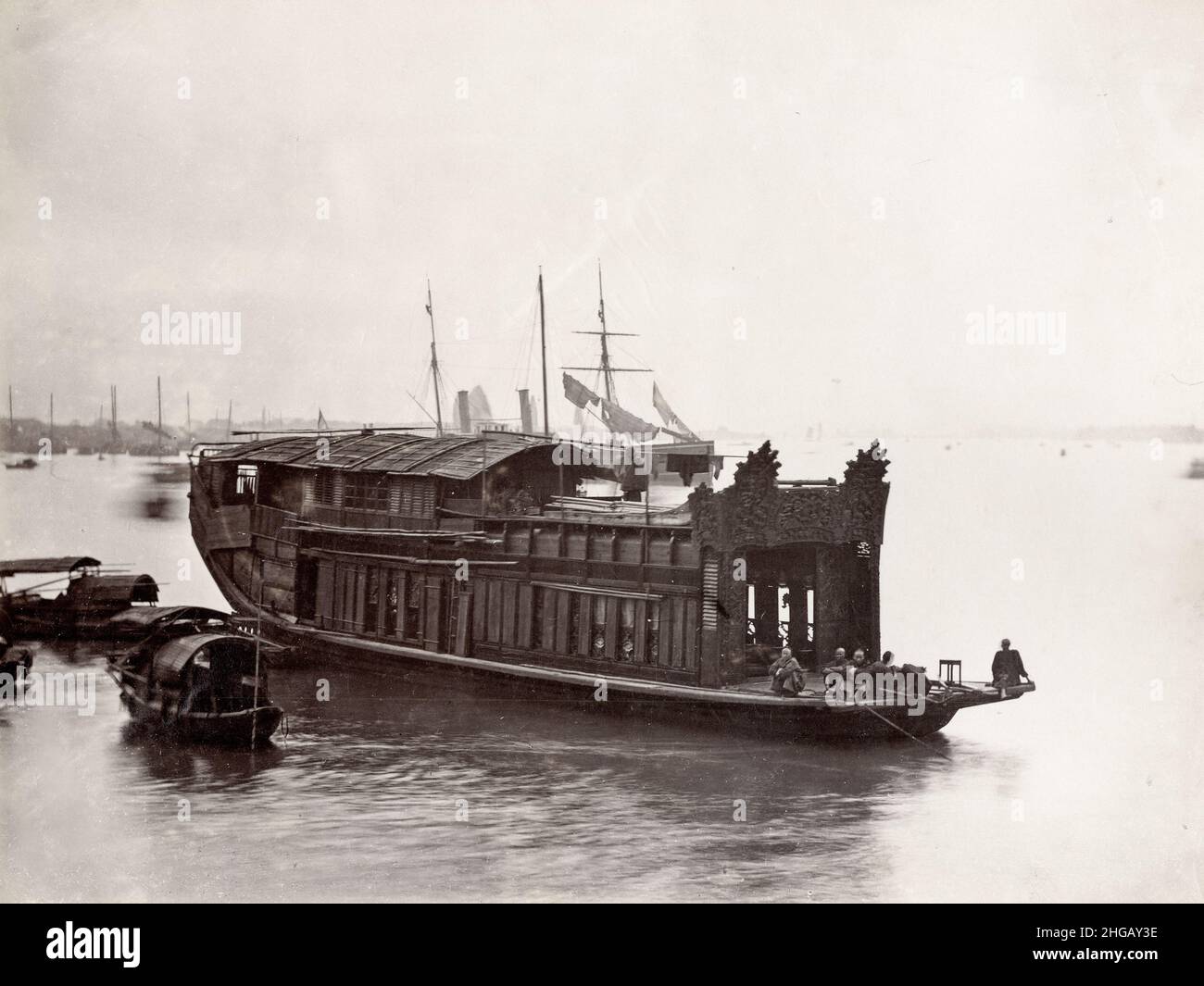 Vintage 19th century photograph - Pleasure boat, flower boat, Canton ...