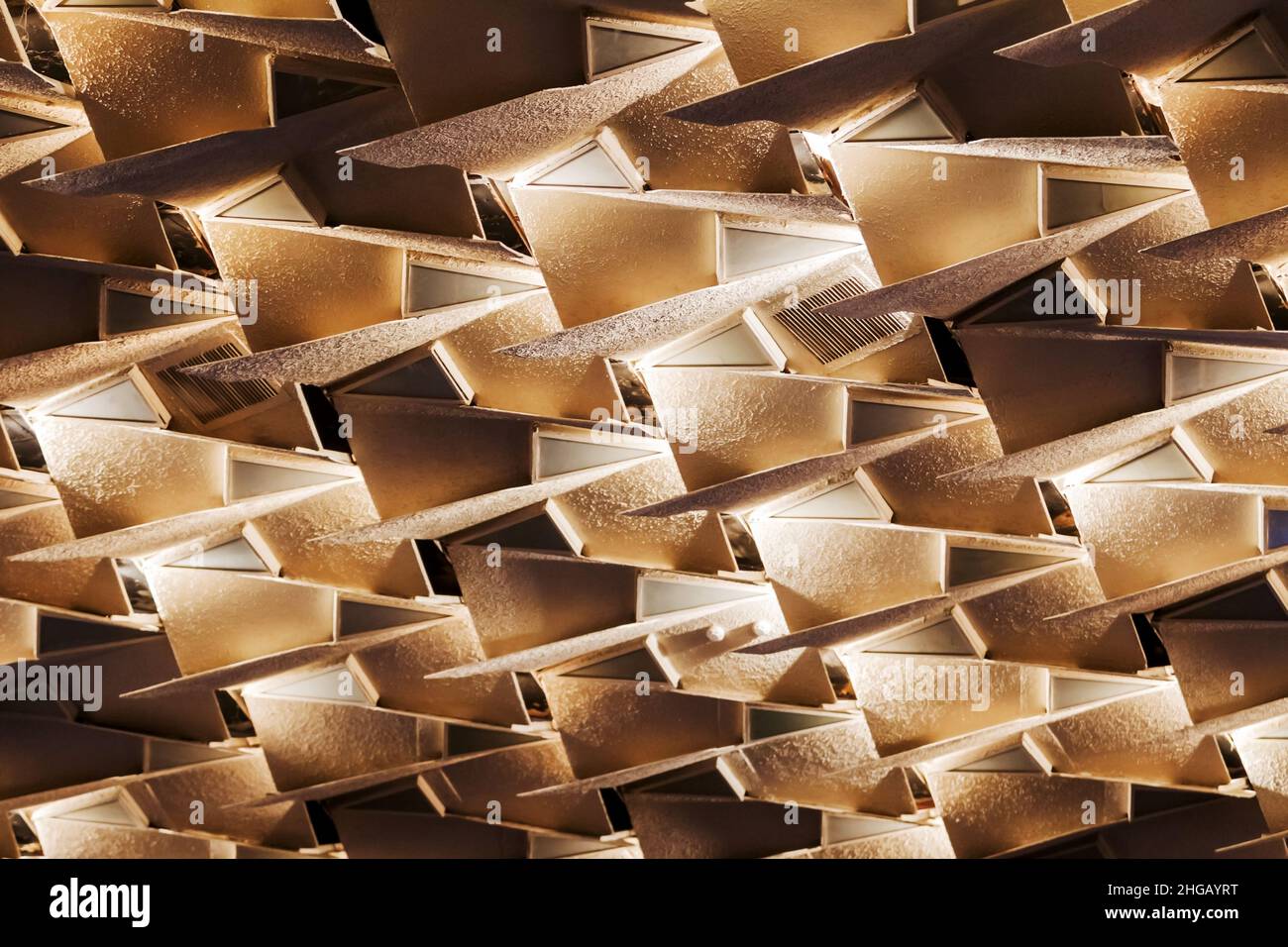 Decorative light lamps hanging on the ceiling of dark room as abstract ...