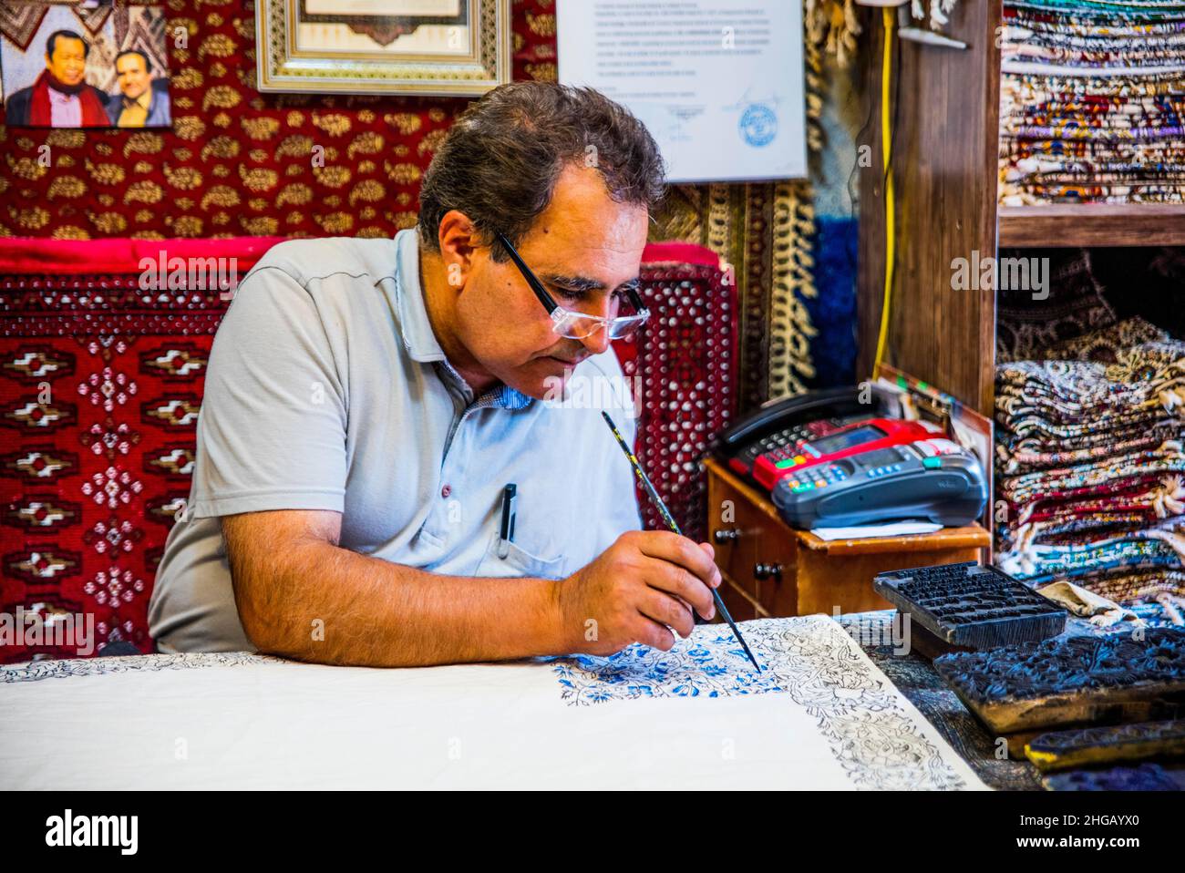 Fabric Printing and Painting, The Grand Bazaar, Isfahan, Isfahan, Iran ...