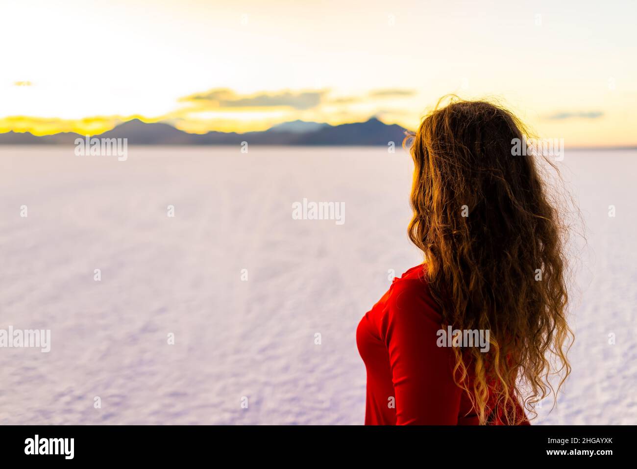 Bonneville Salt Flats near Salt Lake City, Utah at sunrise or sunset ...