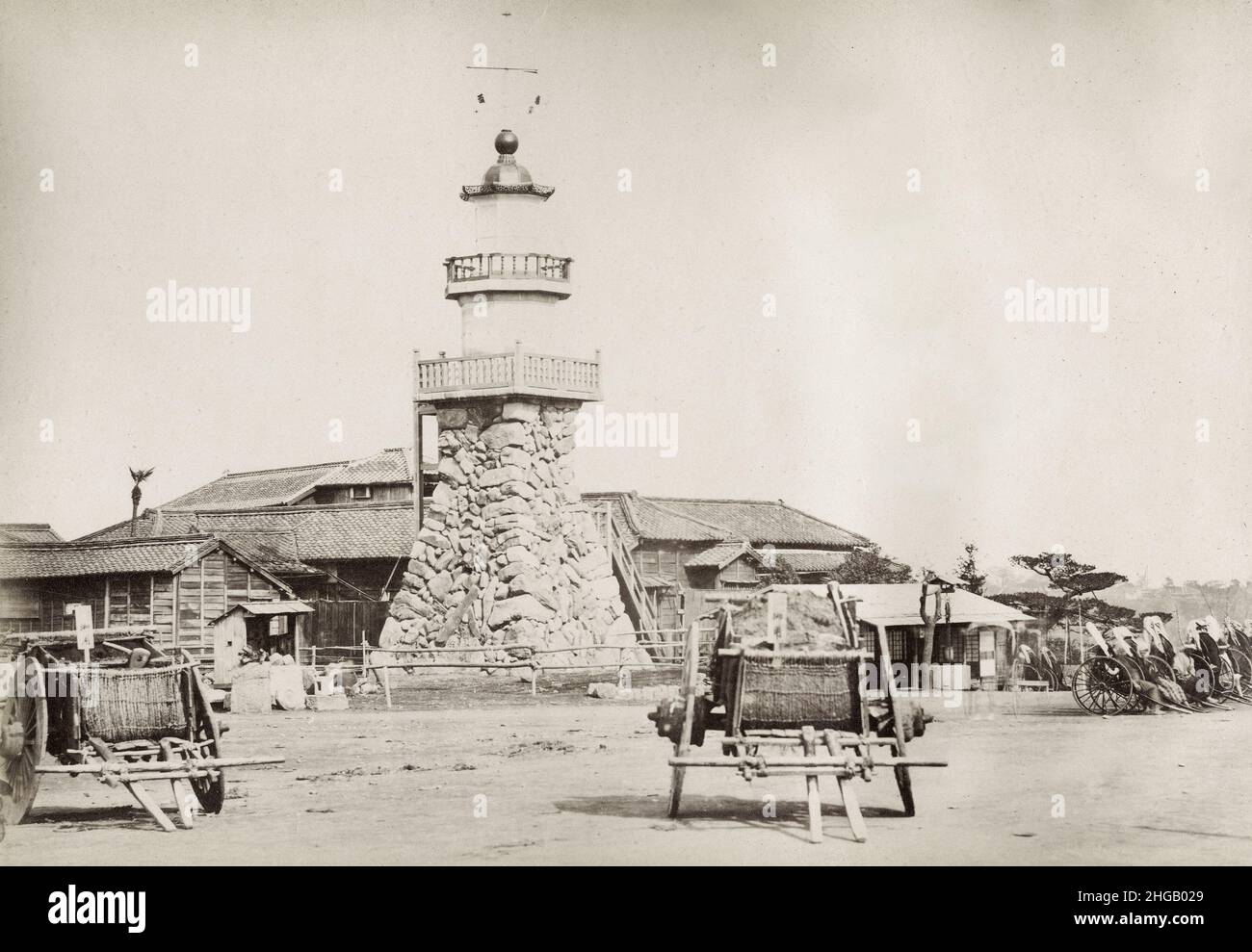 Vintage 19th century photograph - Japan - stone built lighthouse Kudan ...
