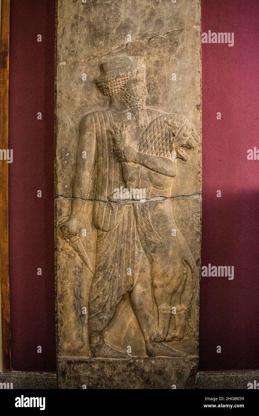 Relief of a Persian fighting a lion, Persepolis (Pars), Achaemenids ...