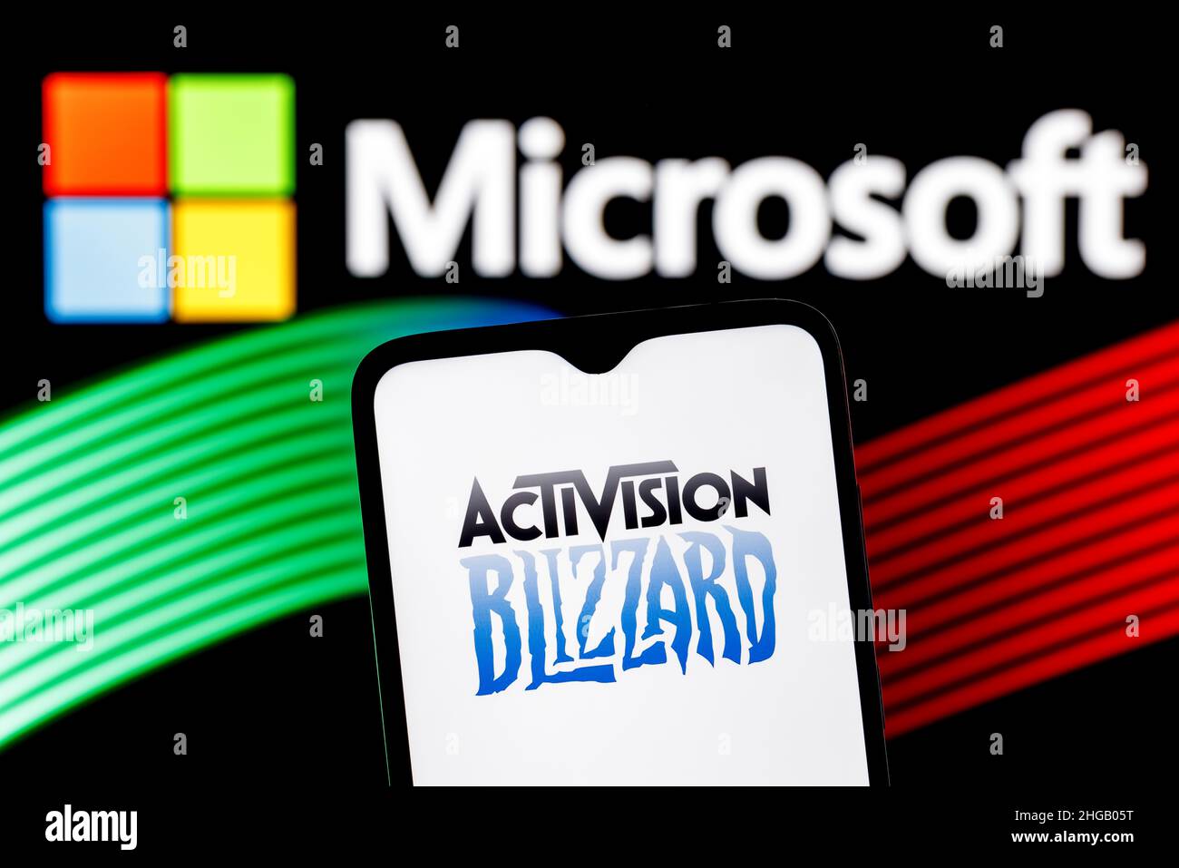 Activision Blizzard logo on smartphone screen against background of ...