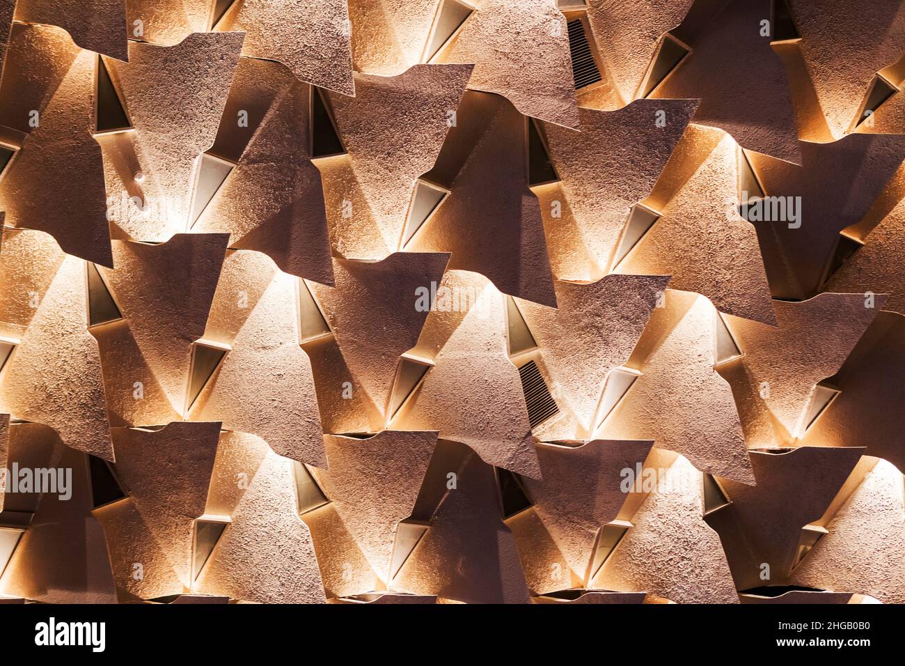 Decorative light lamps hanging on the ceiling of dark room as abstract ...