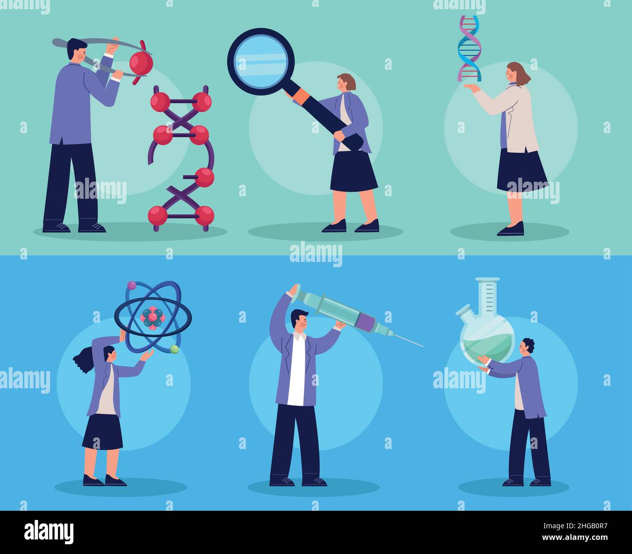 six scientist with laboratory icons Stock Vector Image & Art - Alamy