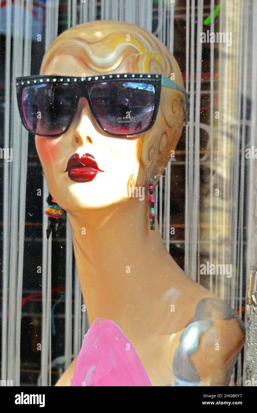 Opticians shop window, shopping street, downtown Reykjavik, shop ...