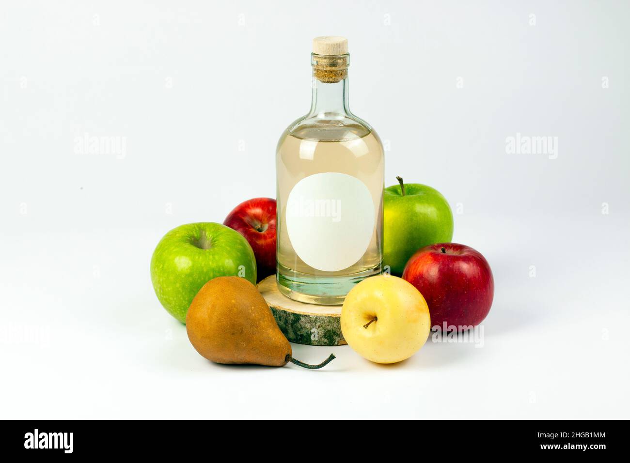 Homemade natural alcohol production concept. Transparent glass bottle ...