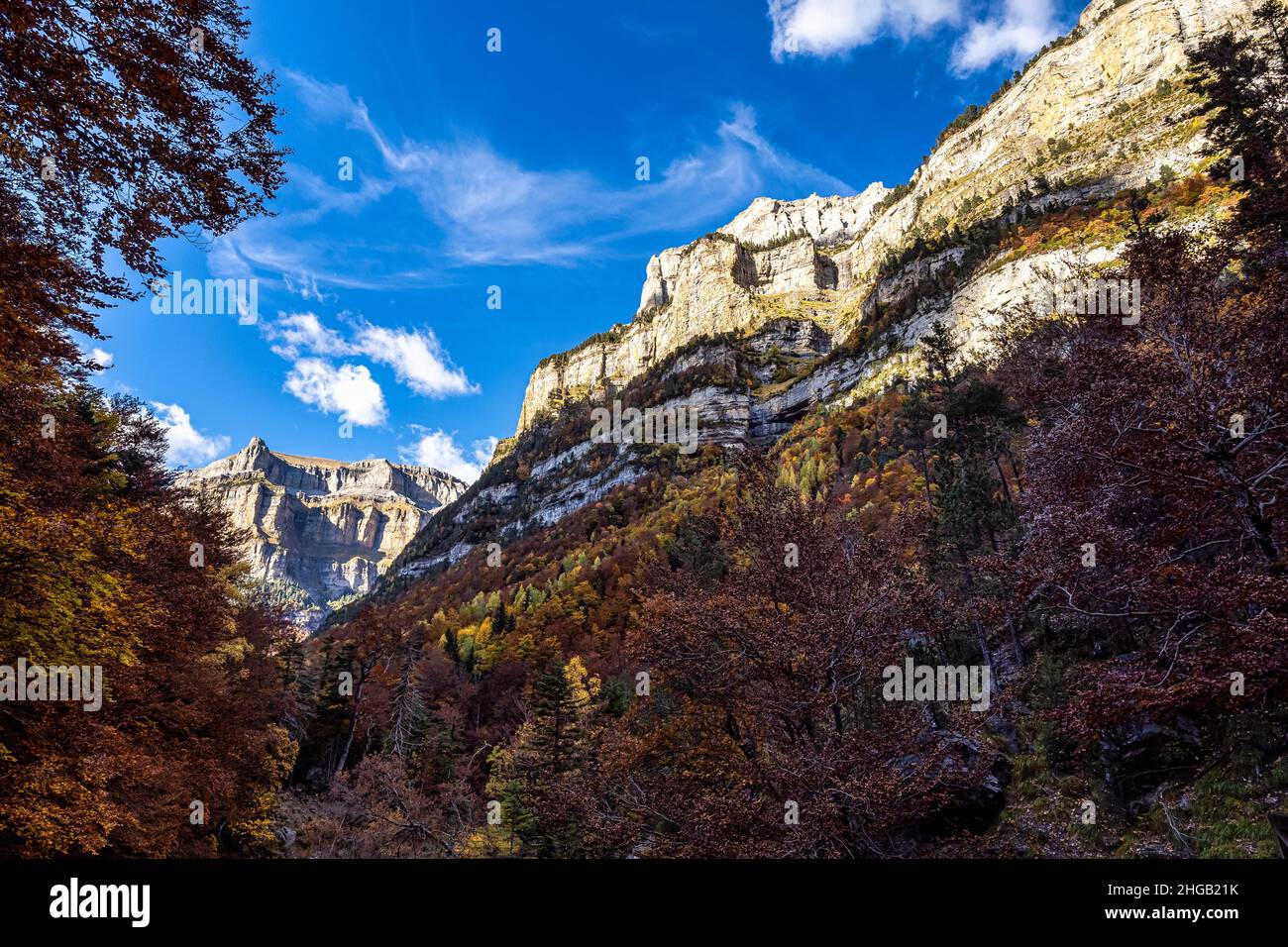 Autumn landscape view of beautiful nature in Ordesa and Monte Perdido ...