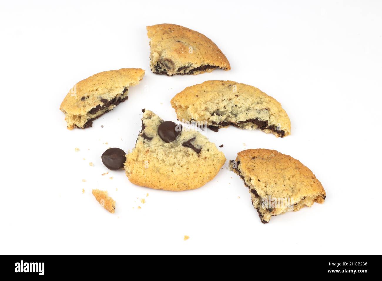 Chocolate Chip Cookies. Broken chocolate chip cookies isolated on white ...