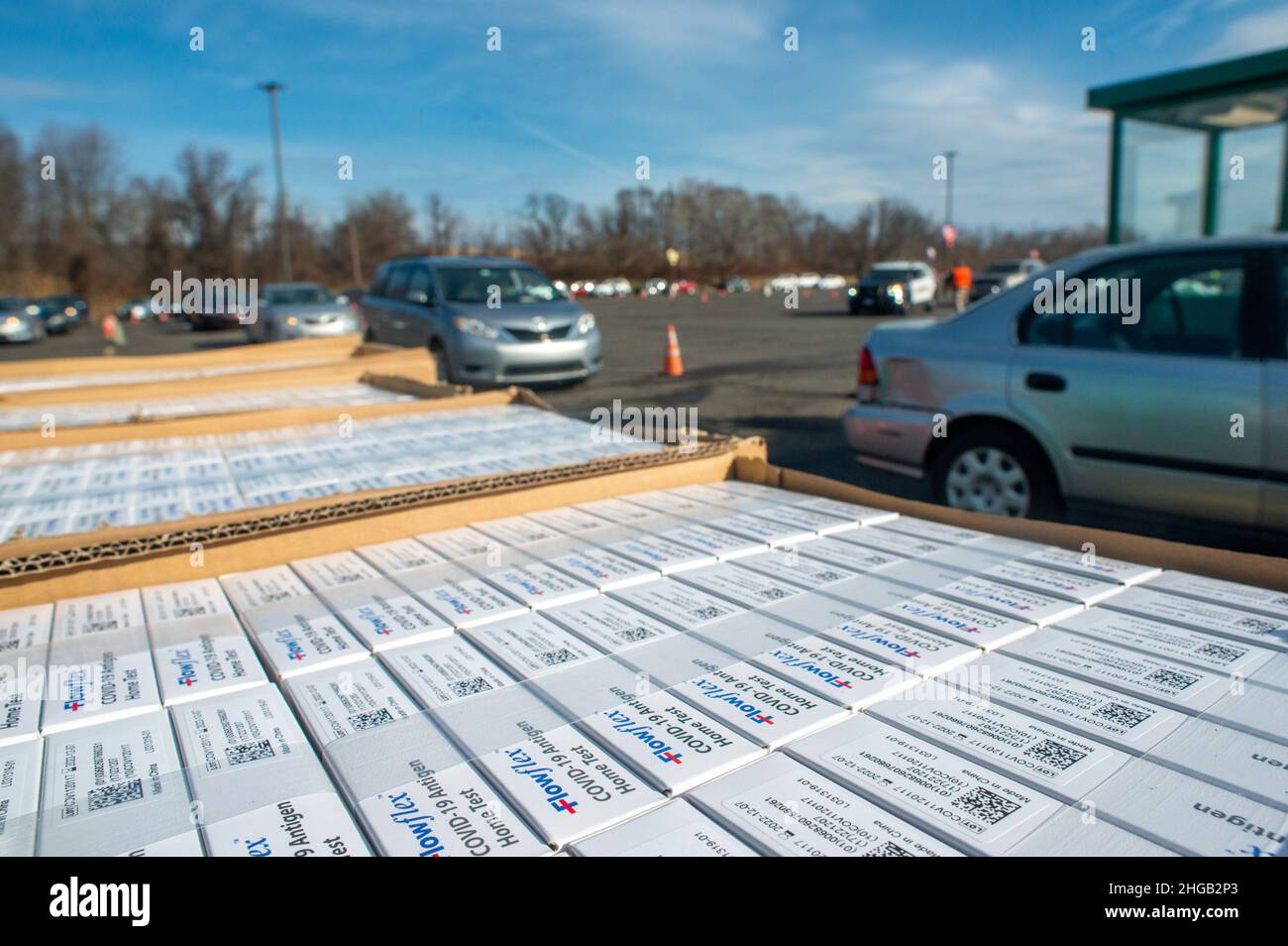 Langhorne, United States. 19th Jan, 2022. Testing kits await ...