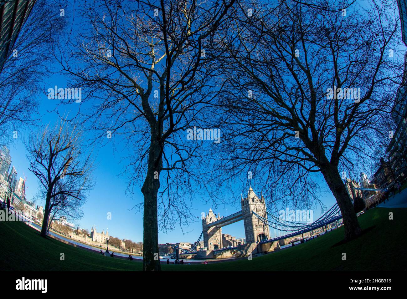 Tower Bridge, Super wide angle views. London UK Stock Photo - Alamy