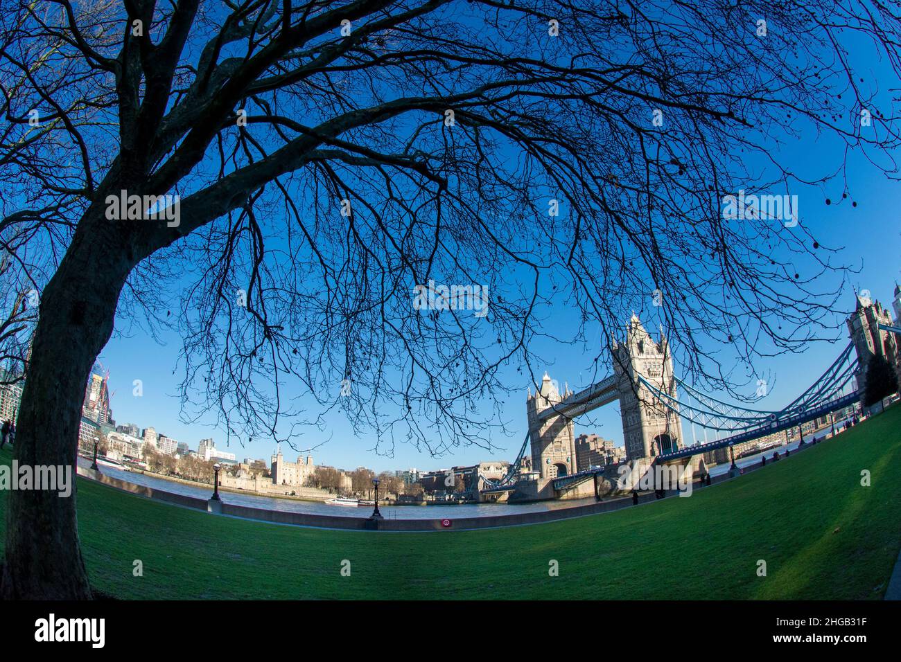 Tower Bridge, Super wide angle views. London UK Stock Photo - Alamy