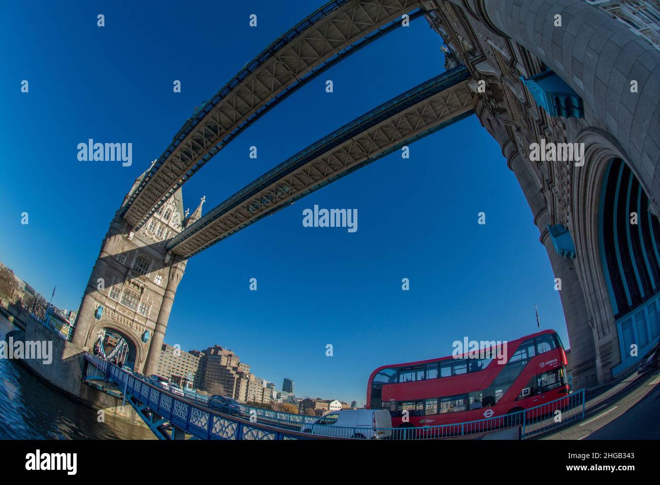 Tower Bridge, Super wide angle views. London UK Stock Photo - Alamy