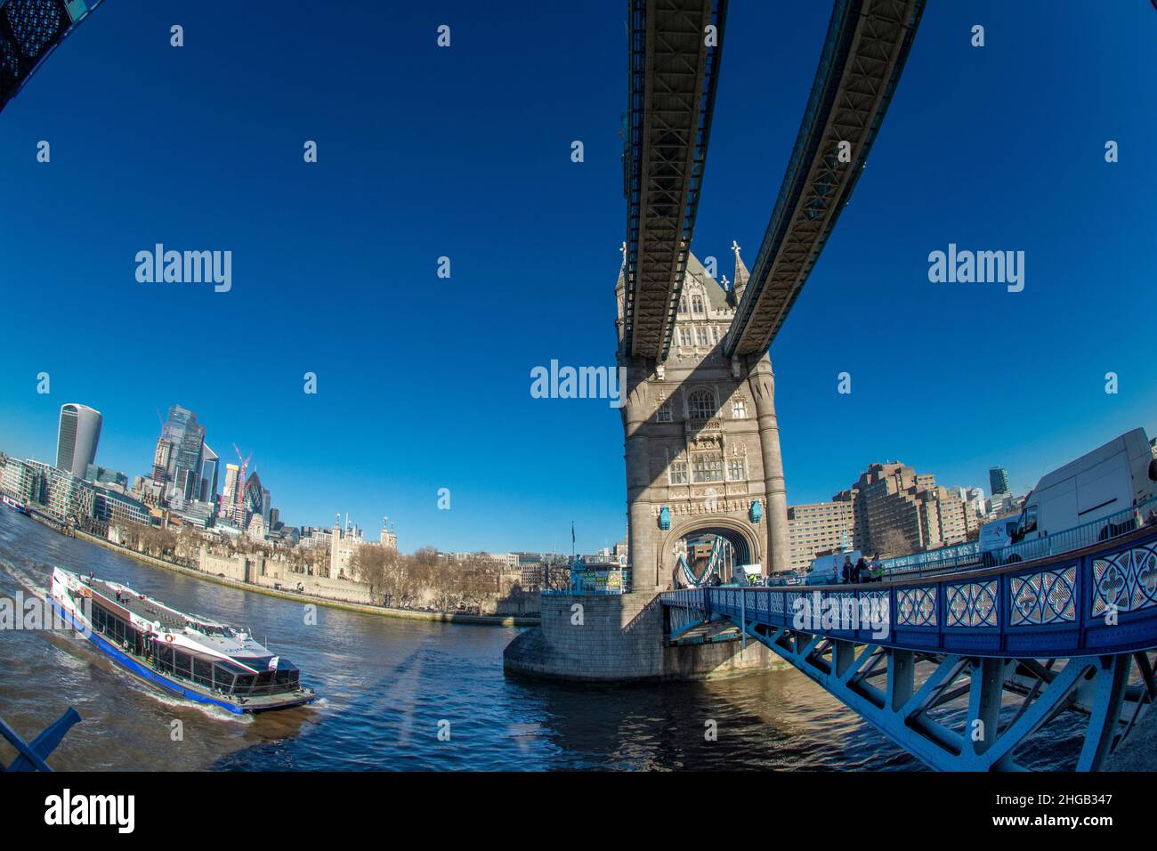 Tower Bridge, Super wide angle views. London UK Stock Photo - Alamy