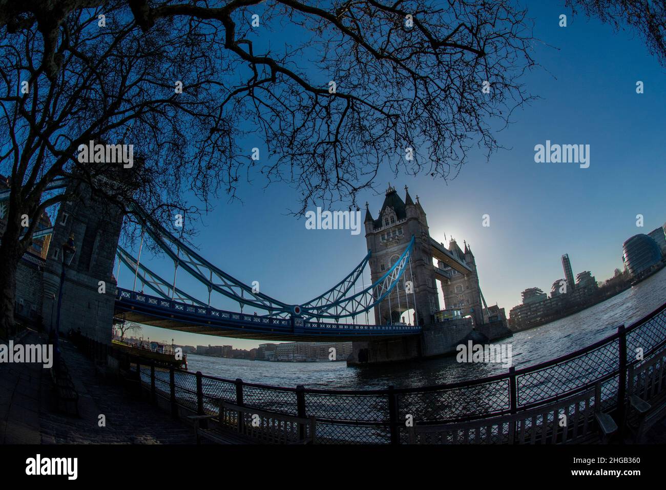 Tower Bridge, Super wide angle views. London UK Stock Photo - Alamy
