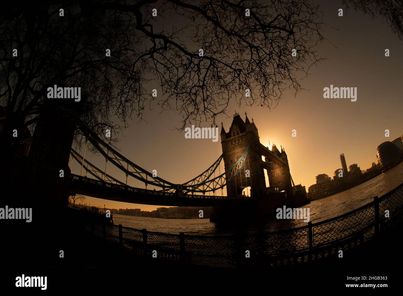 Tower Bridge, Super wide angle views. London UK Stock Photo - Alamy