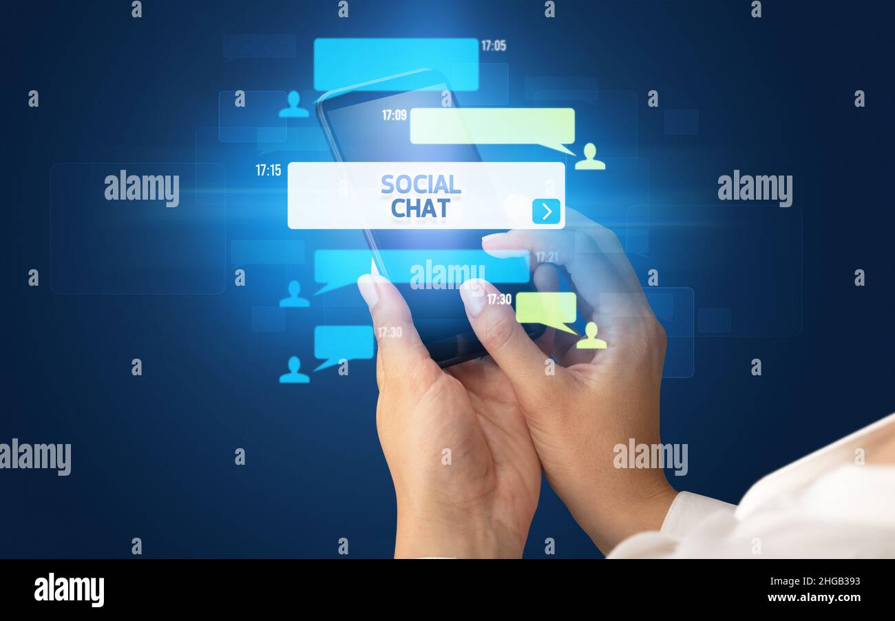 Hand using smartphone with social media concept Stock Photo - Alamy