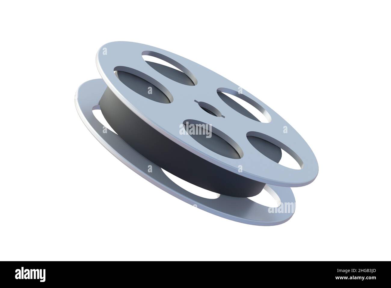 Film reel in metal frame isolated on white background. Cinematography ...