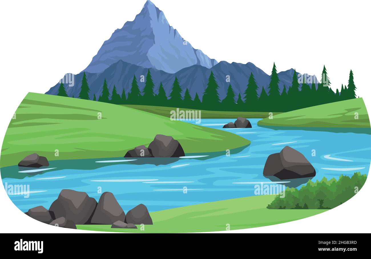 wanderlust scene with river Stock Vector Image & Art - Alamy